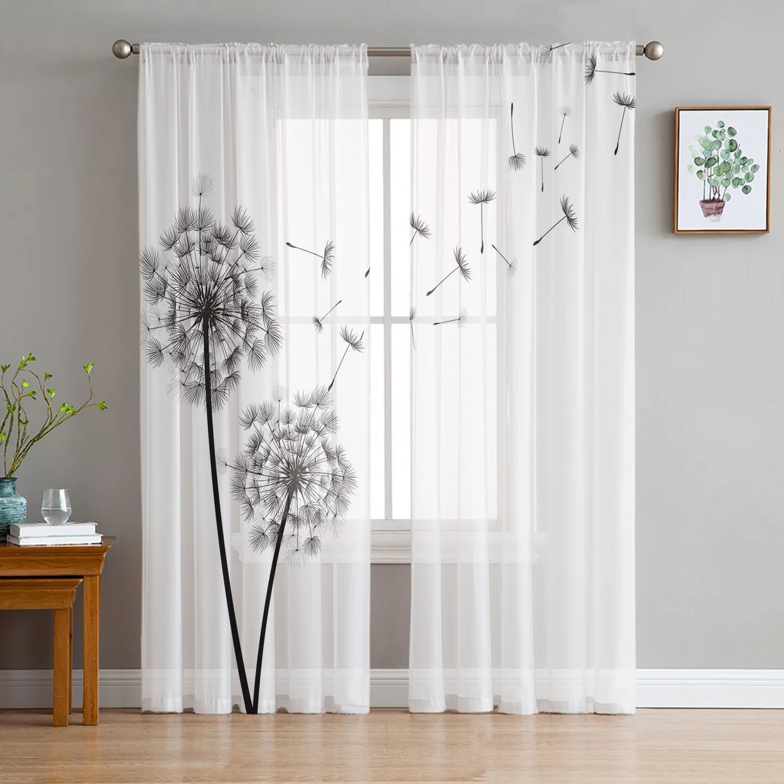Black Musical Note Dandelion Plant Seed White Black Tulle Sheer ...