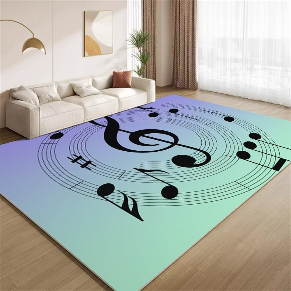 Black Musical Notes Rug 4x5ft Area Rugs Ombre Color Music Rugs Non Slip ...