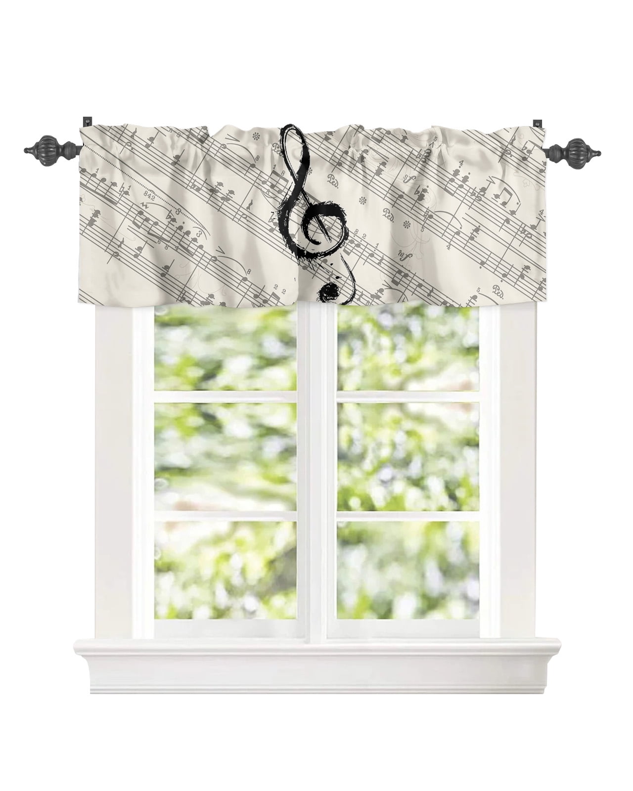 Black Musical Notes on Staves Window Treatment Panel for Living Room ...