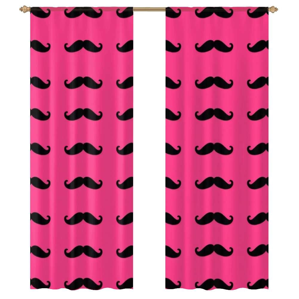 Black Mustache Pattern On Pink Background Tulle Curtains For Living ...
