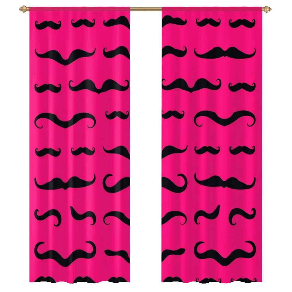 Black Mustache Pattern On Pink Background Tulle Curtains For Living ...