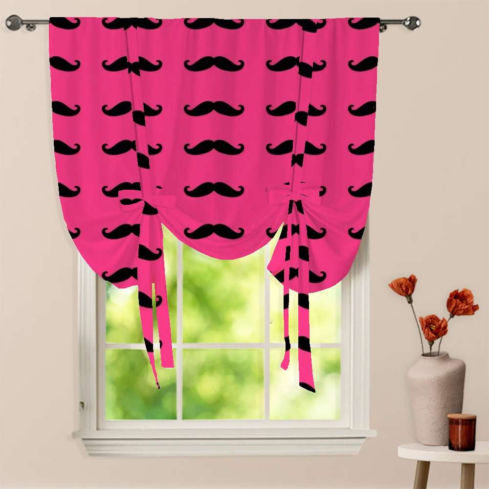 Black Mustache Pattern On Pink Background Window Curtain for Living ...