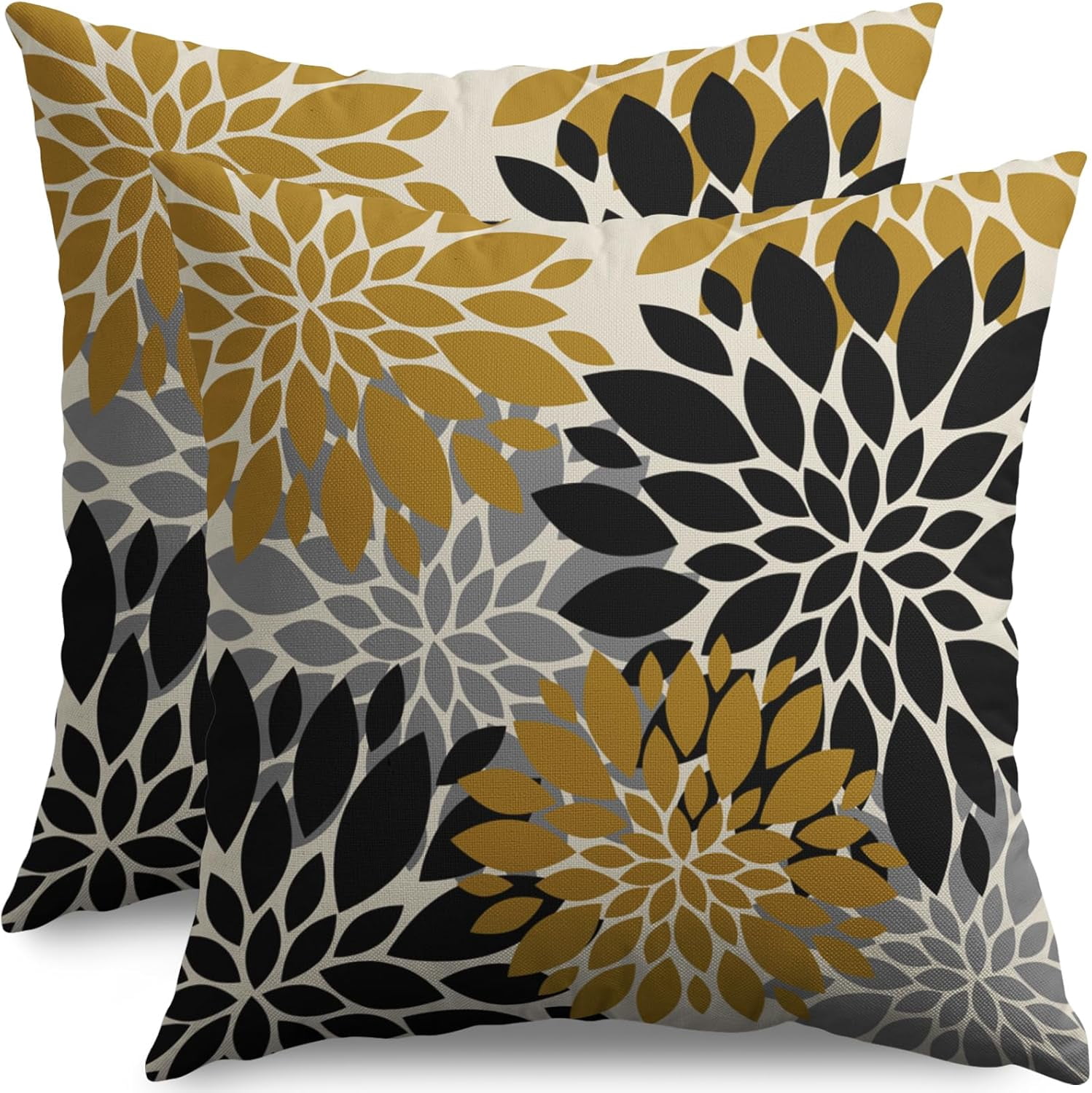 Black Mustard Yellow Pillow Covers 20X20 Inch Set of 2, Spring Summer ...