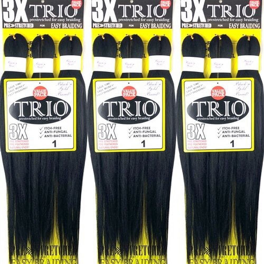 Black N Gold 3X Trio Pre Stretched Braiding Hair, 2 Pack, Color Amber ...