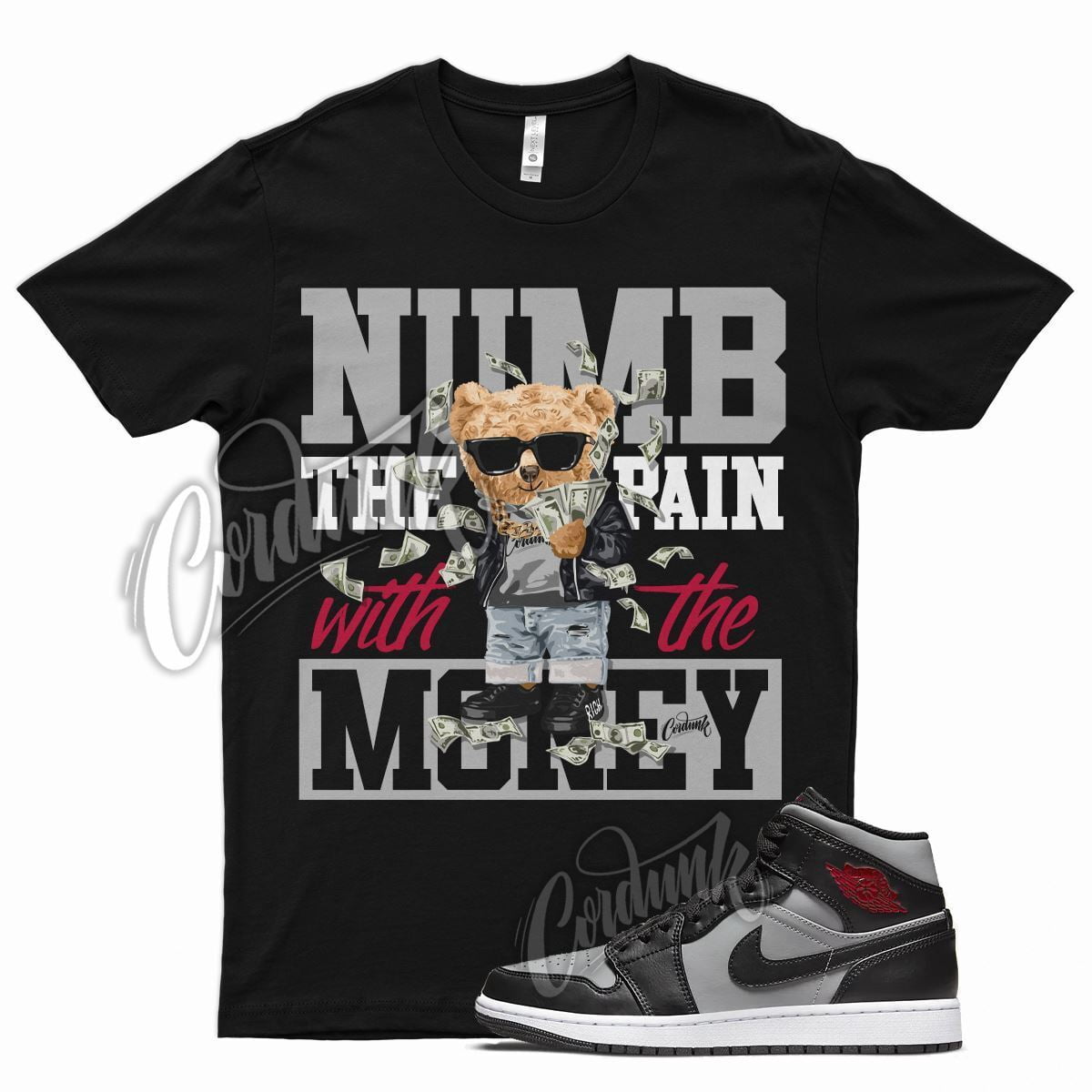 Black NUMB T Shirt for Air J1 1 Mid Particle Grey White Gym Red Smoke ...