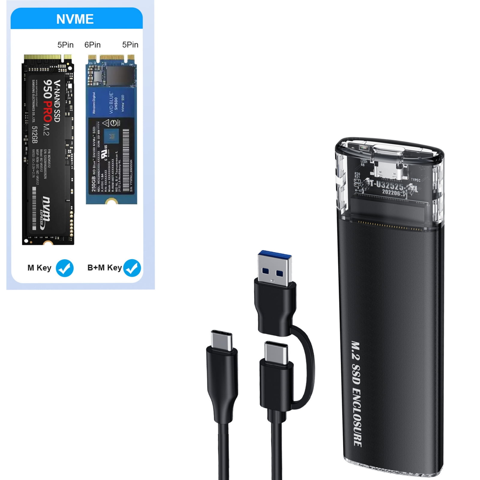 ENTSASMO Black NVMe SSD Enclosure, 10Gbps USB 3.1 Support, Tool Free ...