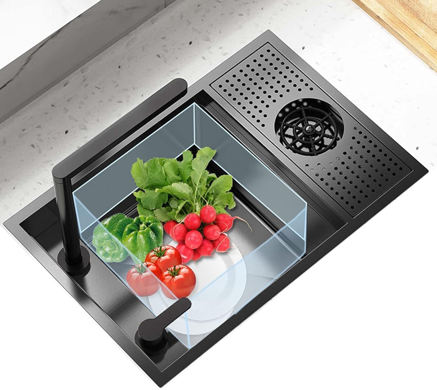 Black Nano Hidden 22Inch Kitchen Sink Single Bowl Balcony Bar,Stainless ...