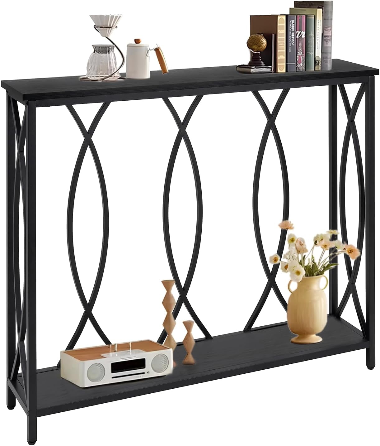 Black Narrow Console Table, Wood Skinny Entryway Console Table Decor ...