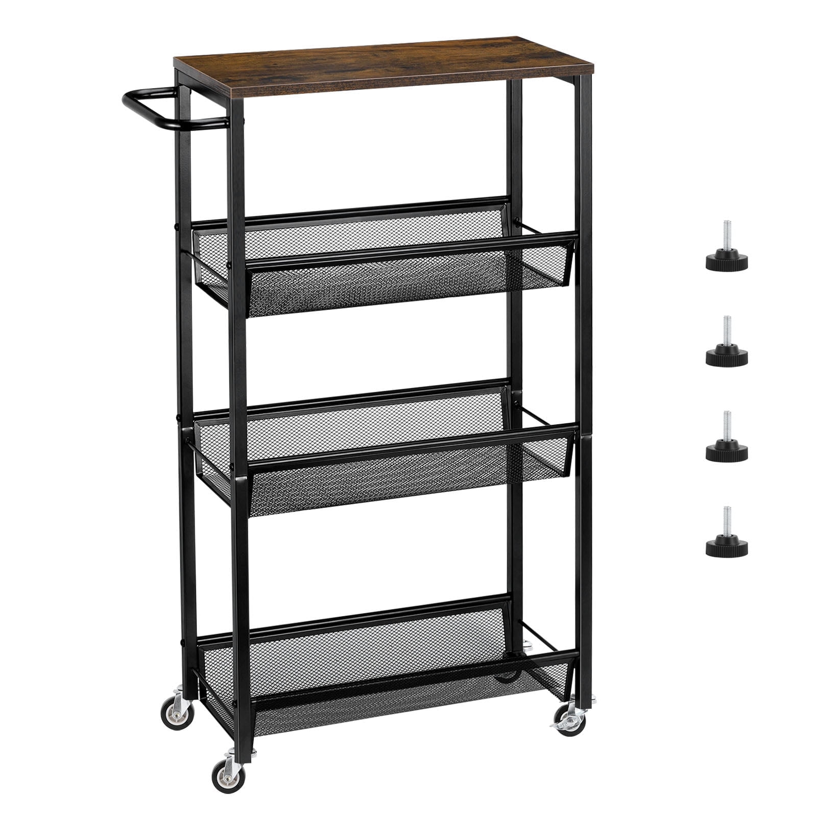 Black Narrow Gap Rolling Cart 4-Tier Wire Shelf Storage Trolley ...