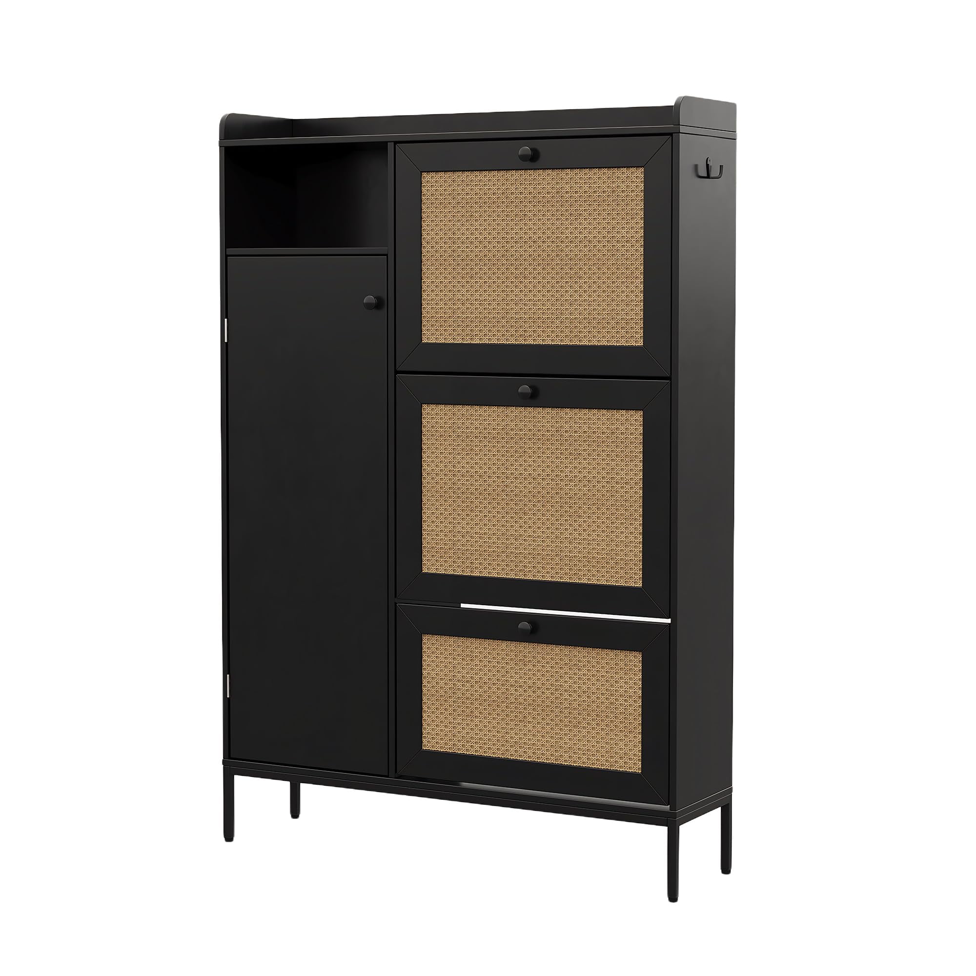 Black Narrow Shoe Cabinet with 3 Flip Drawers, Freestanding Shoe Rack ...