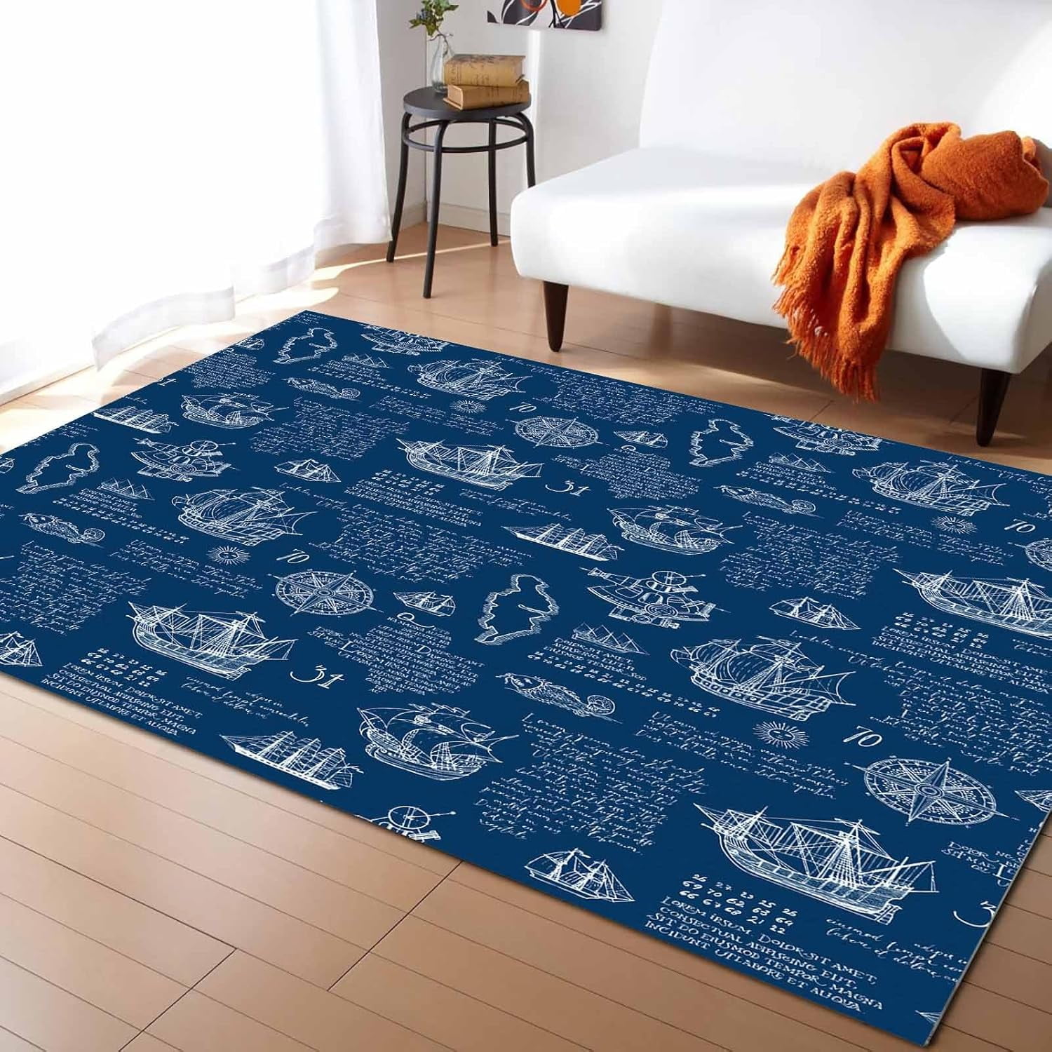 Black Nautical Area Rug for Living Room Rectangular Indoor Carpet - 5 ...