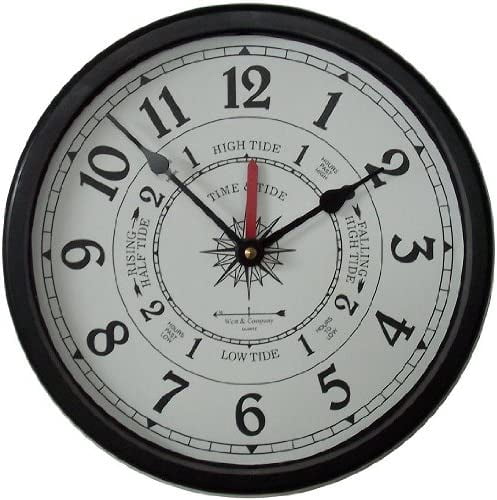 Black Nautical Tide & Time Clock with Protective Lens - 9 1/2" Nautical ...