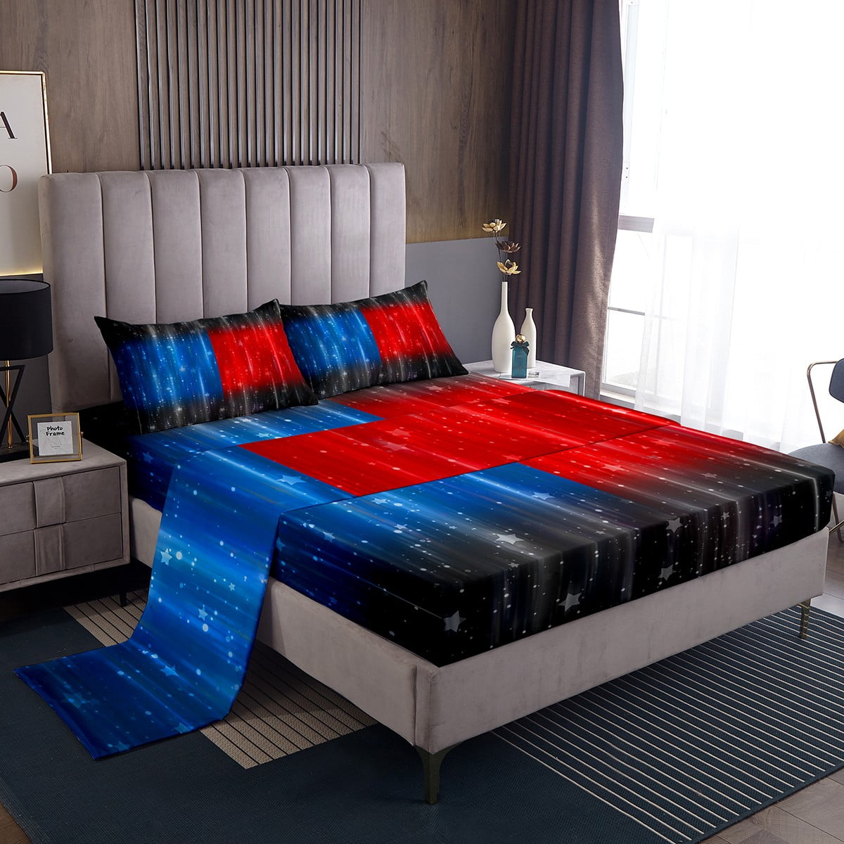 Black Navy Blue Red Bed Sheets Set Aesthetic Gradient Queen Sheet Set ...