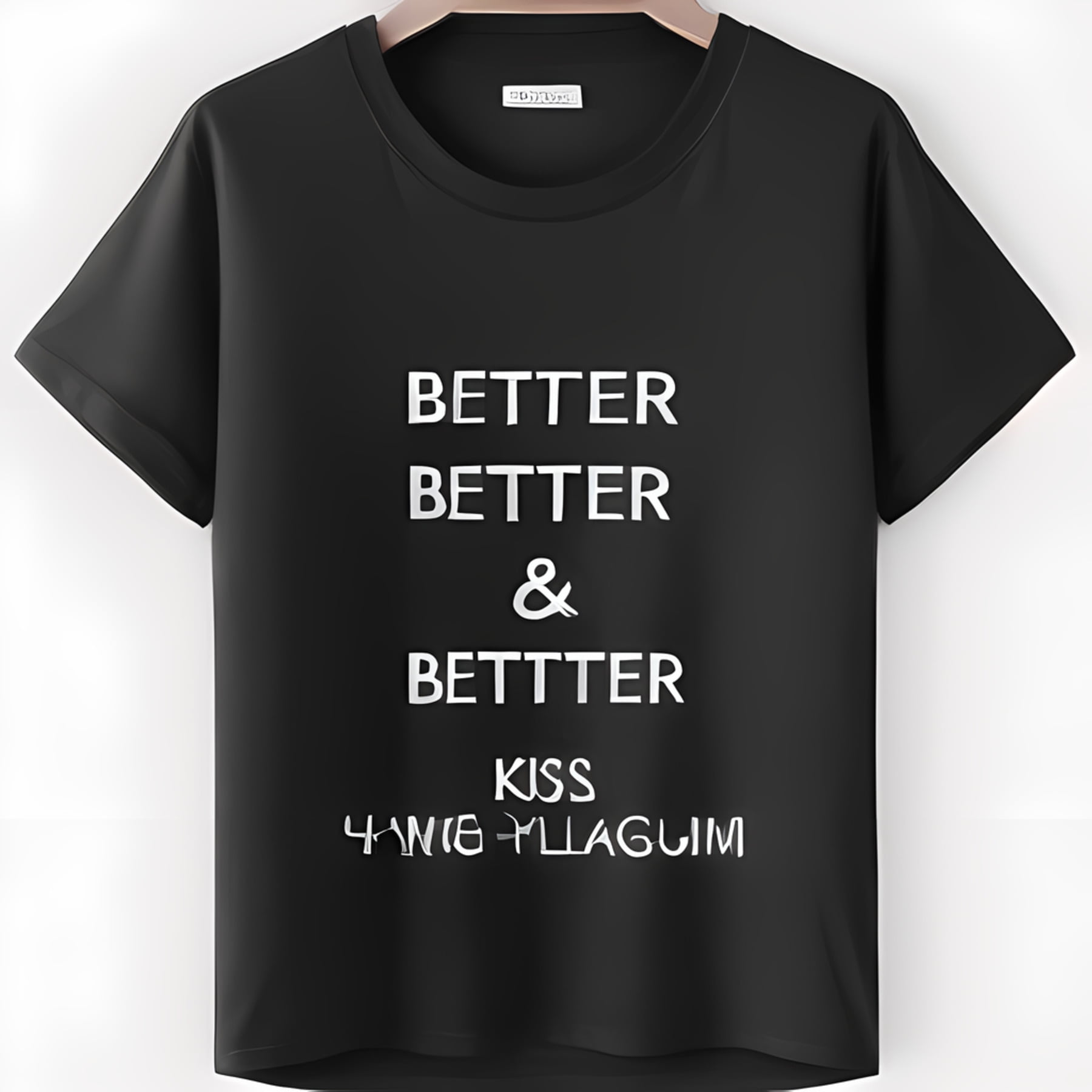 Black Neck T-Shirt with Bold Better Better & Bettter Kiss Graphic ...