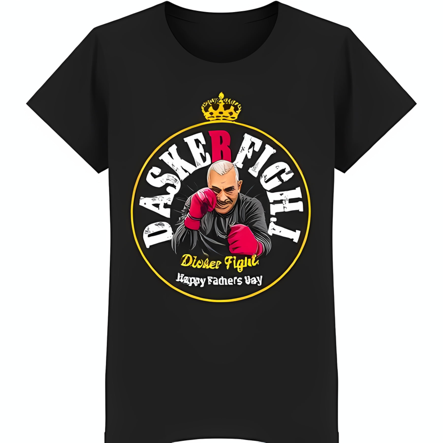 Black Neck T-Shirt with Boxing Man Design & 'DaskeR FightH' Text ...