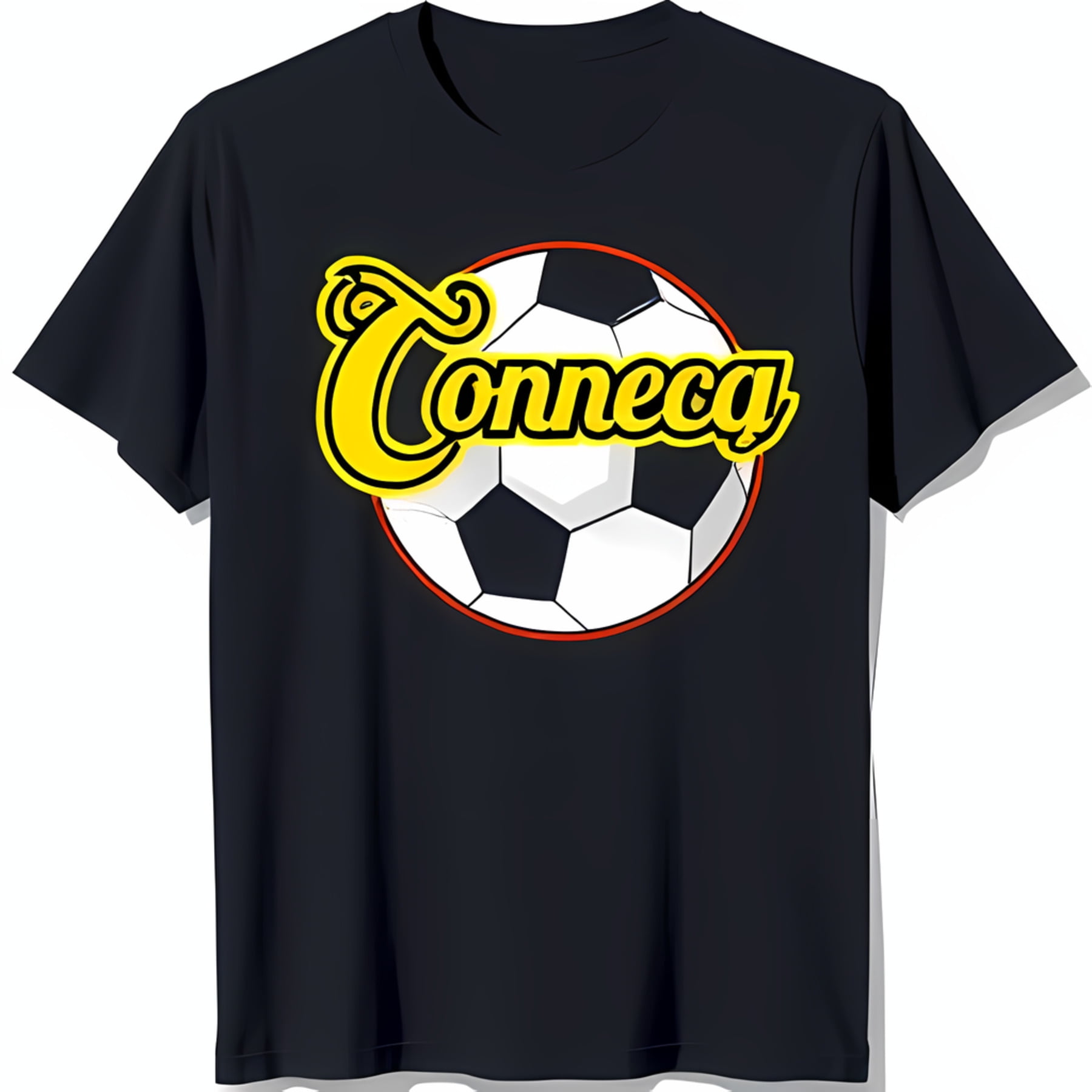 Black Neck T-Shirt with Cursive 'Conneca' and Soccer Ball Design ...