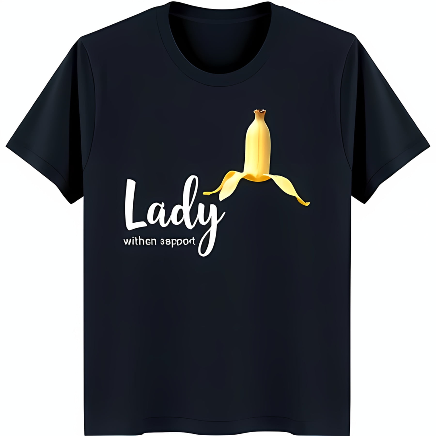 Black Neck T-Shirt with Cursive 'Lady' Graphic & Banana Design ...