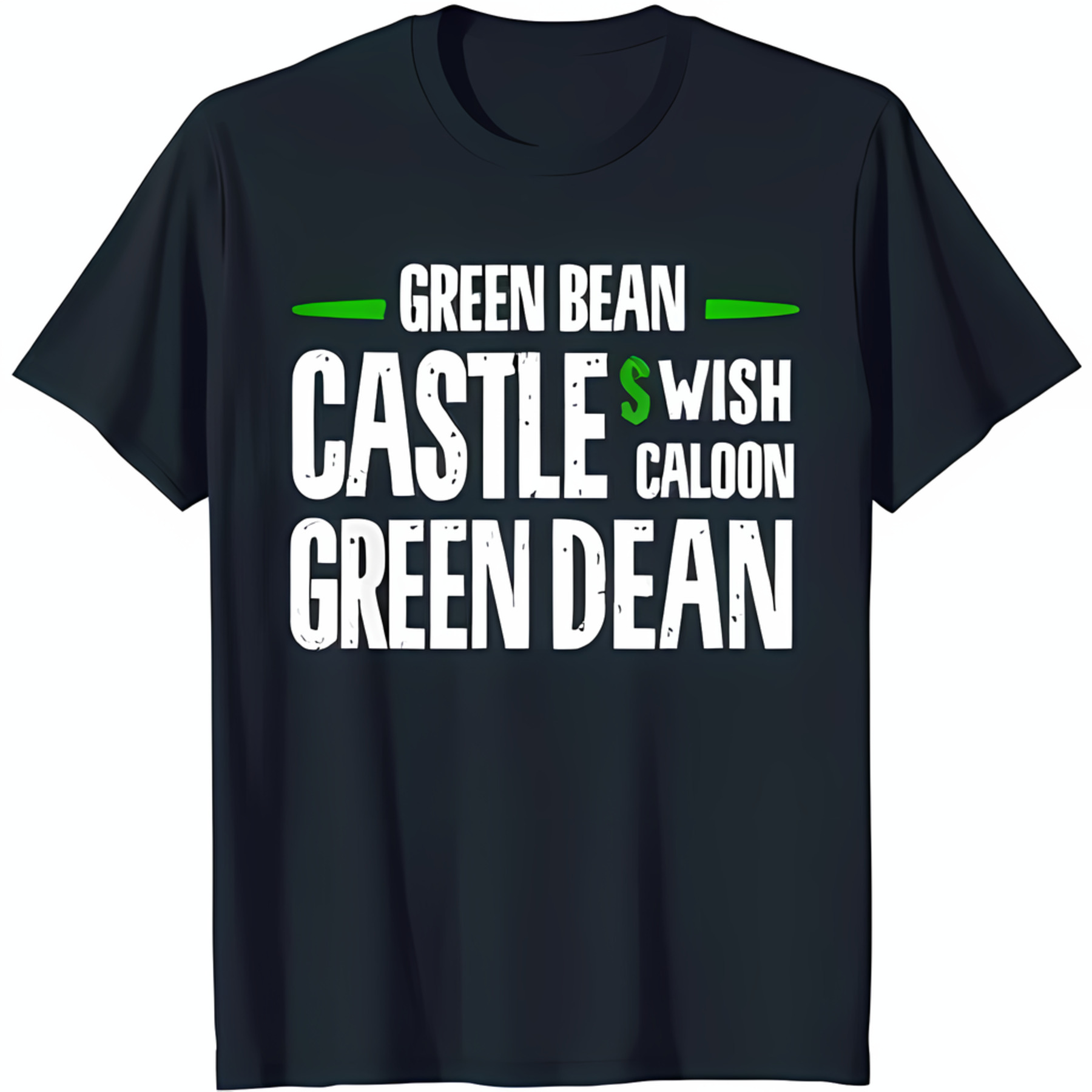 Black Neck T-Shirt with 'Green Castle $ Caloon Green Dean' Design ...