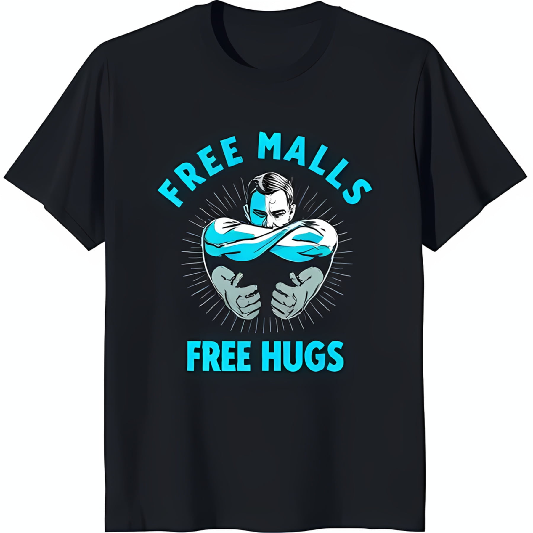 Black Neck T-Shirt with Light Blue Graphic of Muscular Man & ' Malls ...