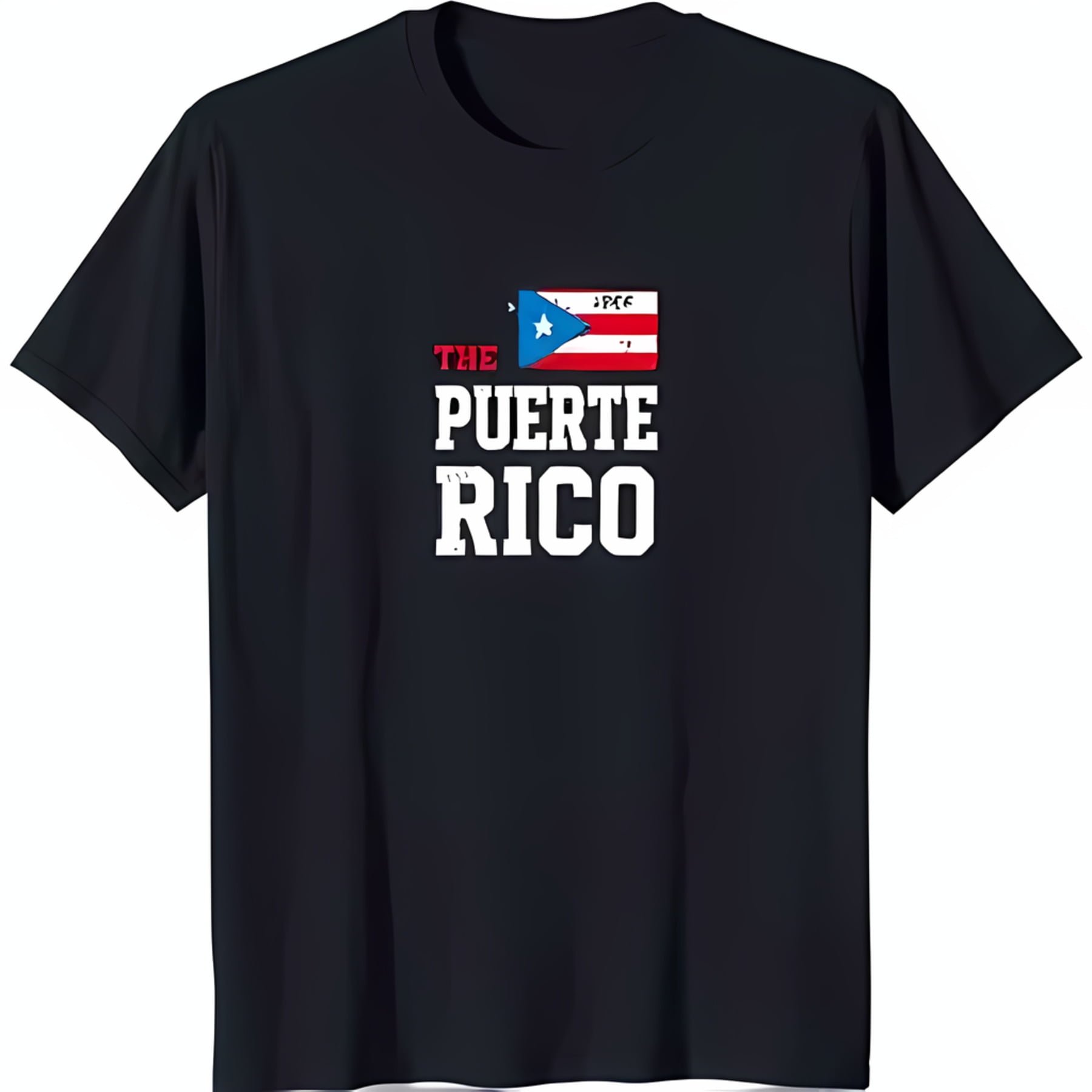 Black Neck T-Shirt with Puerto Rican Graphic & 'THE PUERTO RICO' Text - Walmart.com