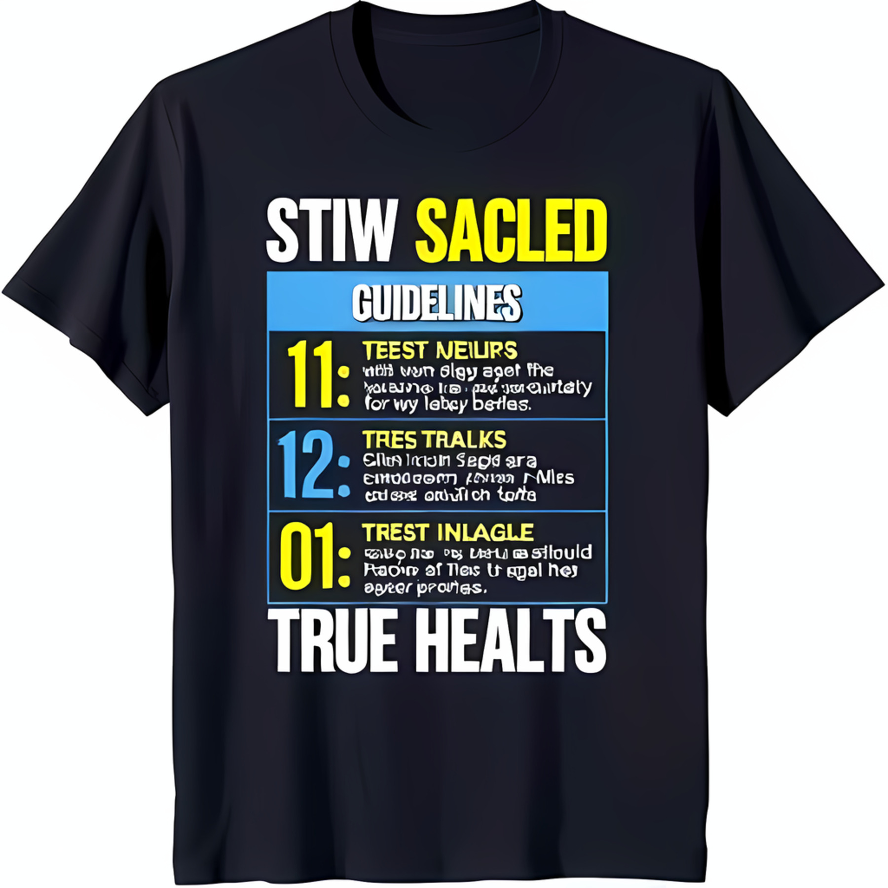 Black Neck T-Shirt with 'STIW SACLED GUIDELINES' Graphic Design ...