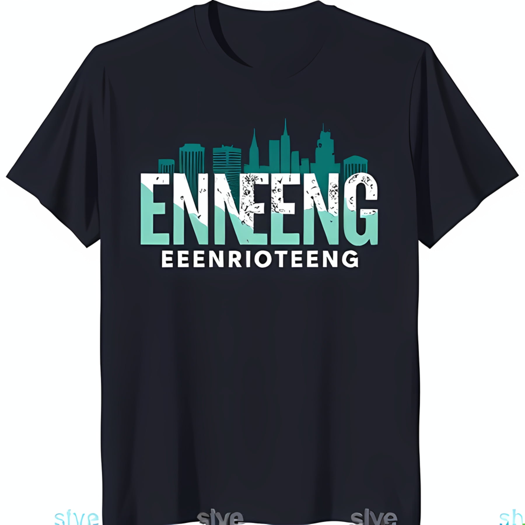 Black Neck T-Shirt with Unique 'Engineering' Design Short Sleeve ...