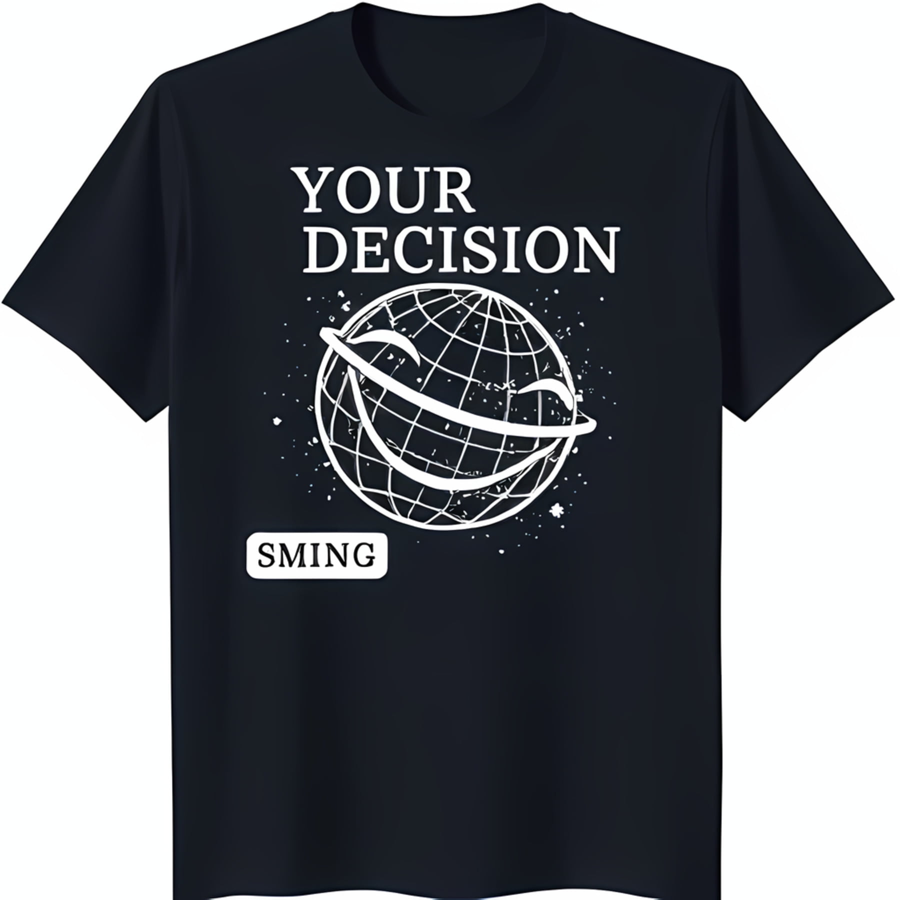 Black Neck T-Shirt with 'Your Decision' Globe Graphic & 'SMING' Design ...