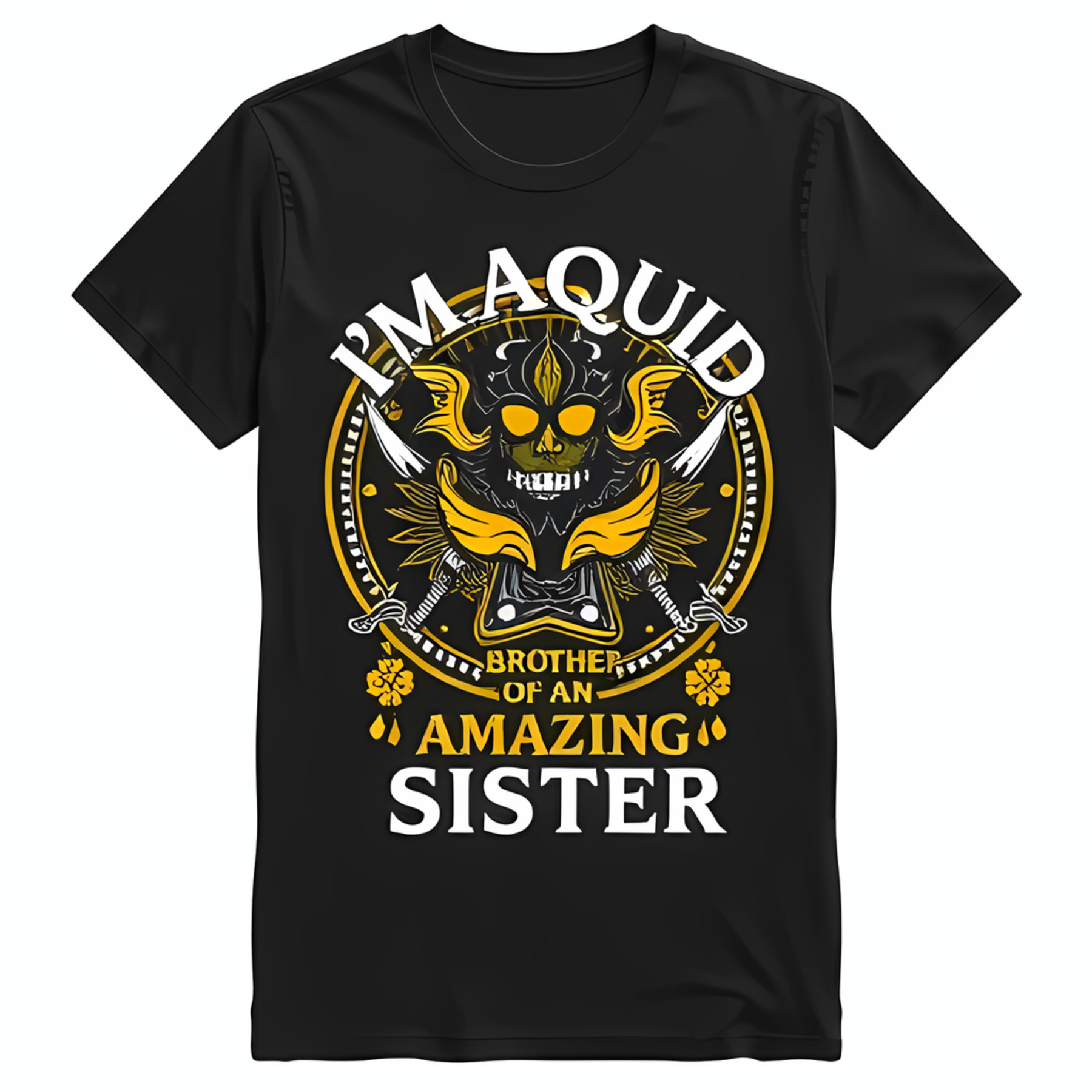 Black Neck T-Shirt with and Wings Graphic I m Aquid Design Brother of ...