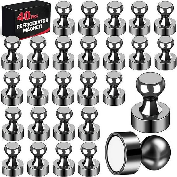 Black Neodymium Magnetic Push Pins - Strong Refrigerator & Whiteboard ...