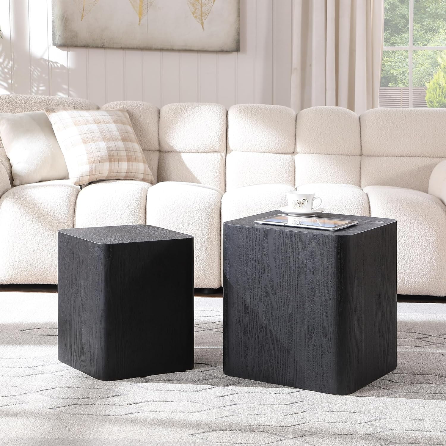 Black Nesting Coffee Table Set of 2, Modern Coffee Table and End Table Set for Living Room, Big ...