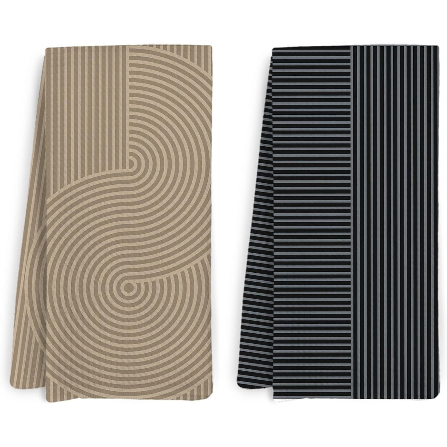 Black Neutral Abstract Kitchen Towels and Dishcloths Set of 2, Mid ...