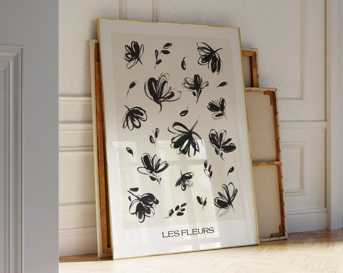 Black And Neutral Floral Print - Les Fleurs - French Bohemian ...