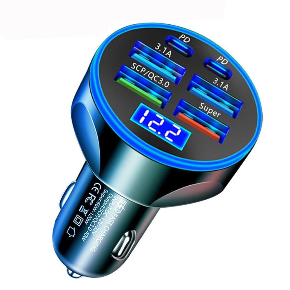 Black New 4usb Digital Display Car Charger 66w Fast Charging Pd Mobile ...