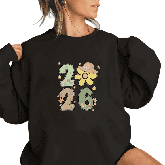 Black New Year Graphic Print Sweatshirt Retro New 2026 Unique Design S ...
