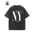 Black New York Printed T-Shirt, 100% Cotton, Washed Retro Style ...