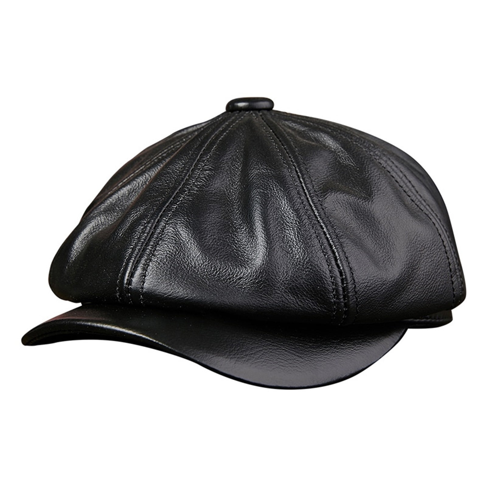Black Newsboy Hats For Men Genuine Cowskin Leather Octagonal Cap Male ...