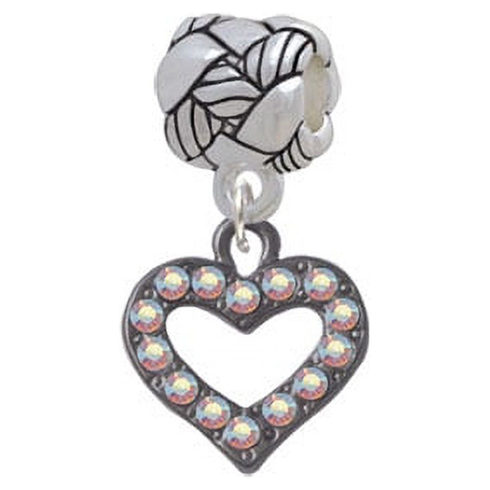 Black Nickel Plated AB Crystal Open Heart - Woven Rope Charm Bead ...