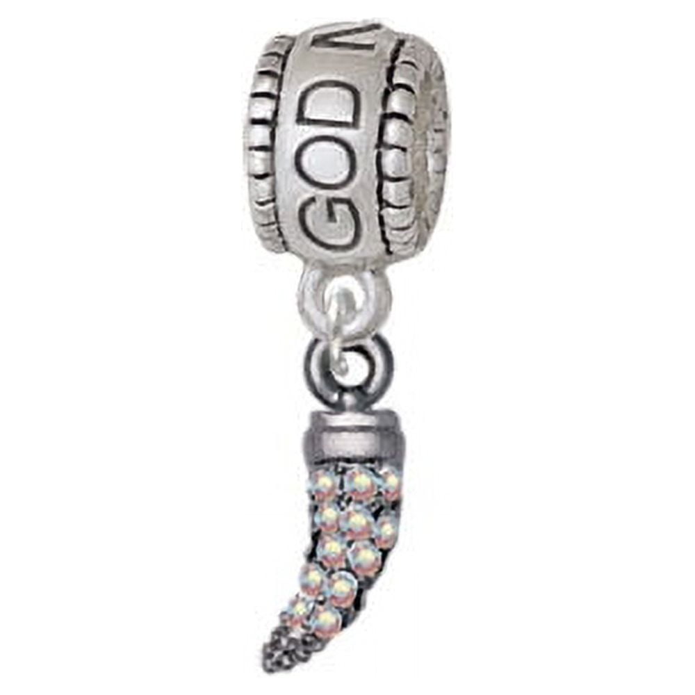 Black Nickel Tone Small AB Crystal Sabre Tooth - God Mother Charm Bead ...