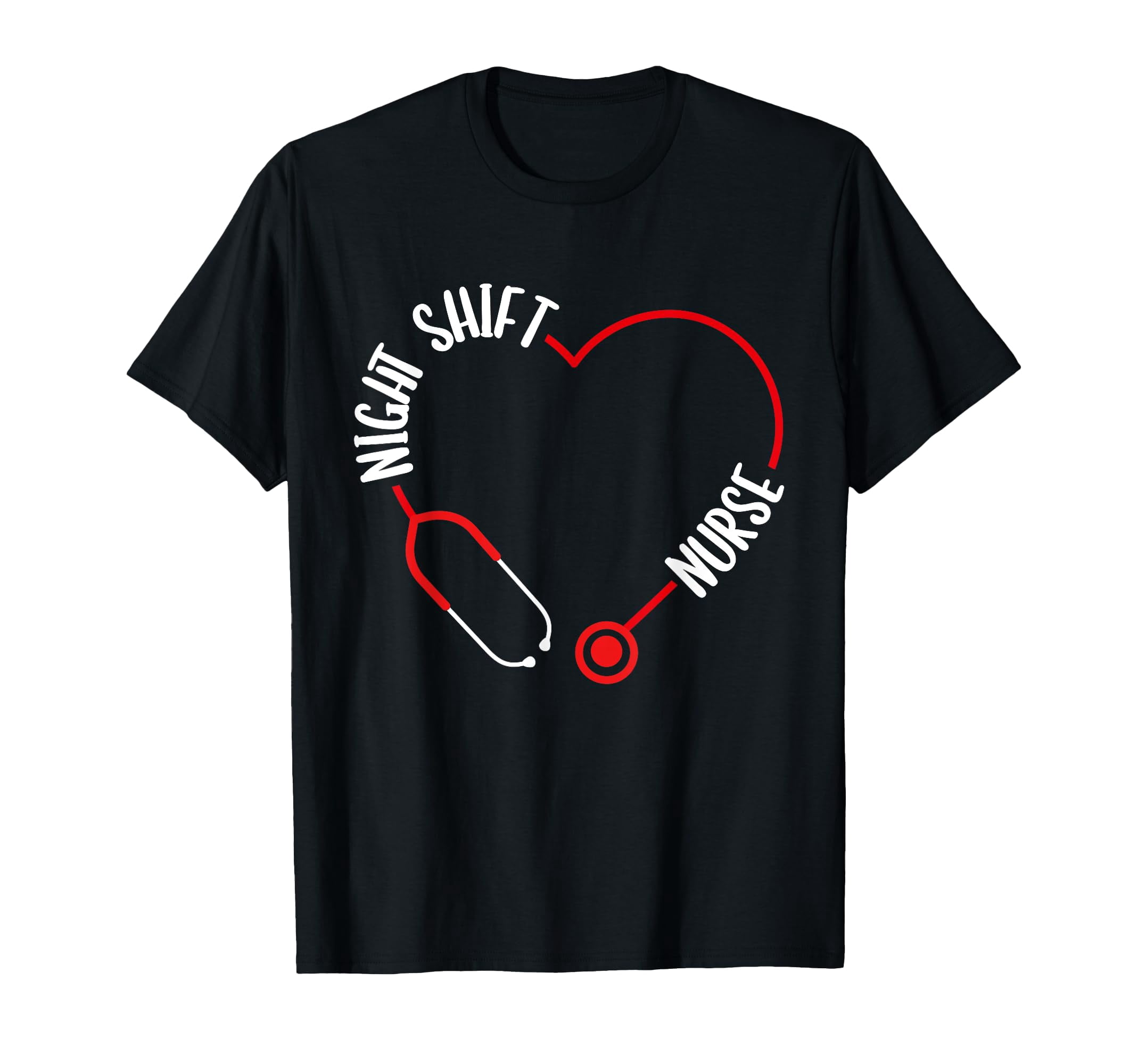 Black Night Shift Nurse Stethoscope T-Shirt for Nursing Appreciation ...