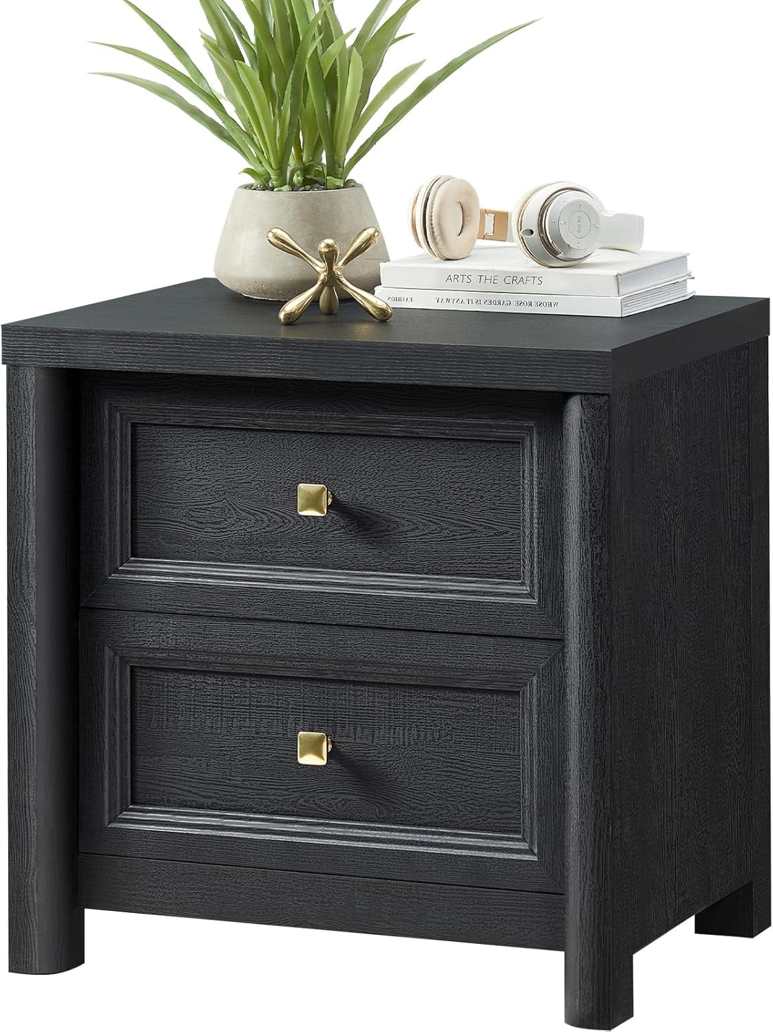 Black Night Stand for Bedroom, Rustic Nightstand with 2 Drawers, Black ...