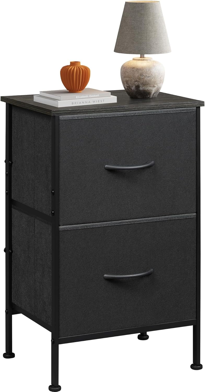 Black Night Stand, Nightstand with 2 Drawers, Small Dresser for Bedroom ...