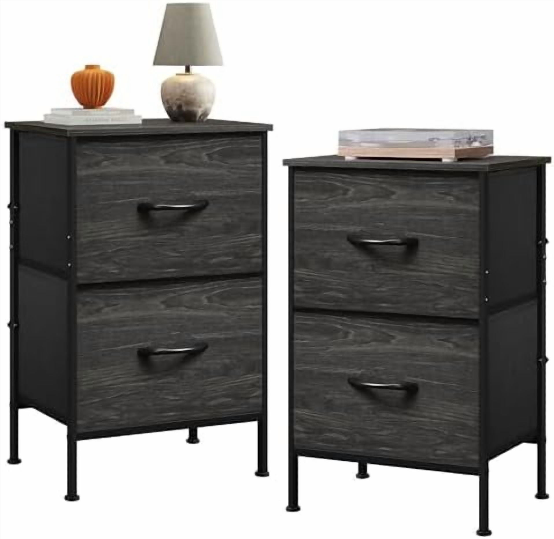 Black Night Stand Set of 2, Small Dresser with 2 Drawers & Wooden Top ...