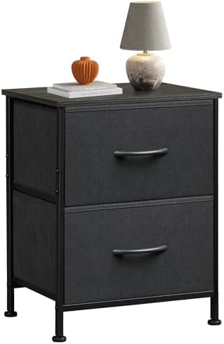 Black Night Stand, Small Dresser with 2 Drawers & Wooden Top ...