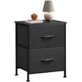 Black Night Stand, Small Dresser with 2 Drawers & Wooden Top ...