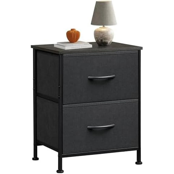Black Night Stand, Small Dresser with 2 Drawers & Wooden Top ...