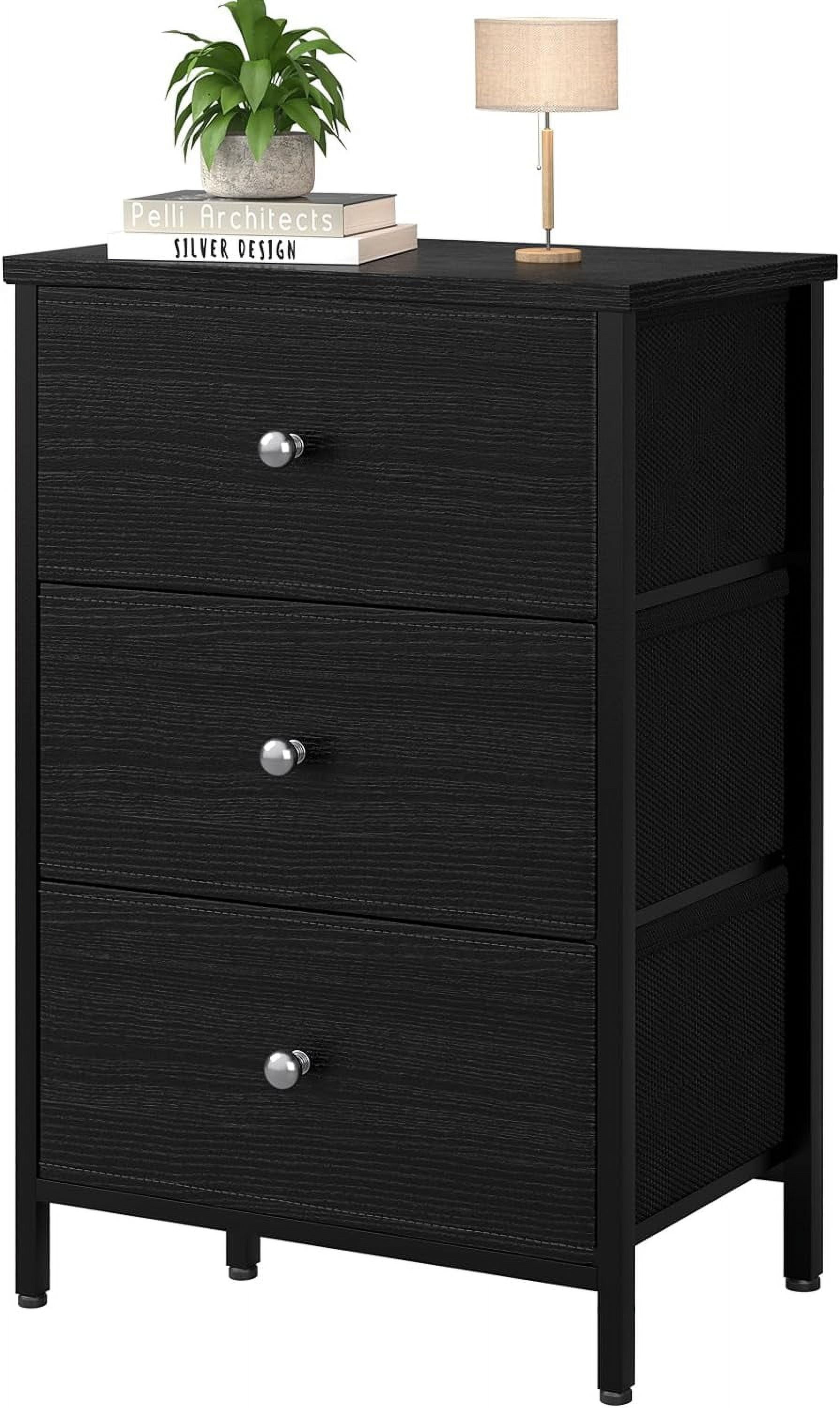 Black Night Stand with 3 Drawer Dresser for Bedroom,Tall Nightstand ...