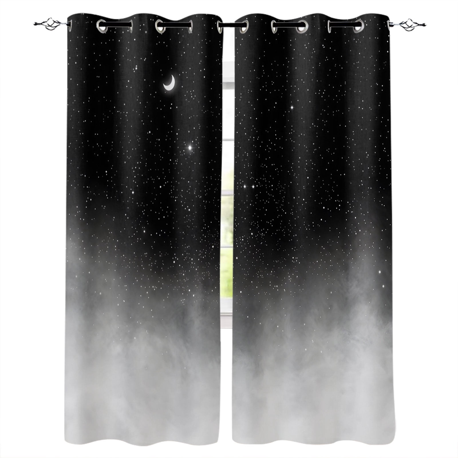 Black Night Stars Blackout Curtains for Bedroom Living Room Darkening ...