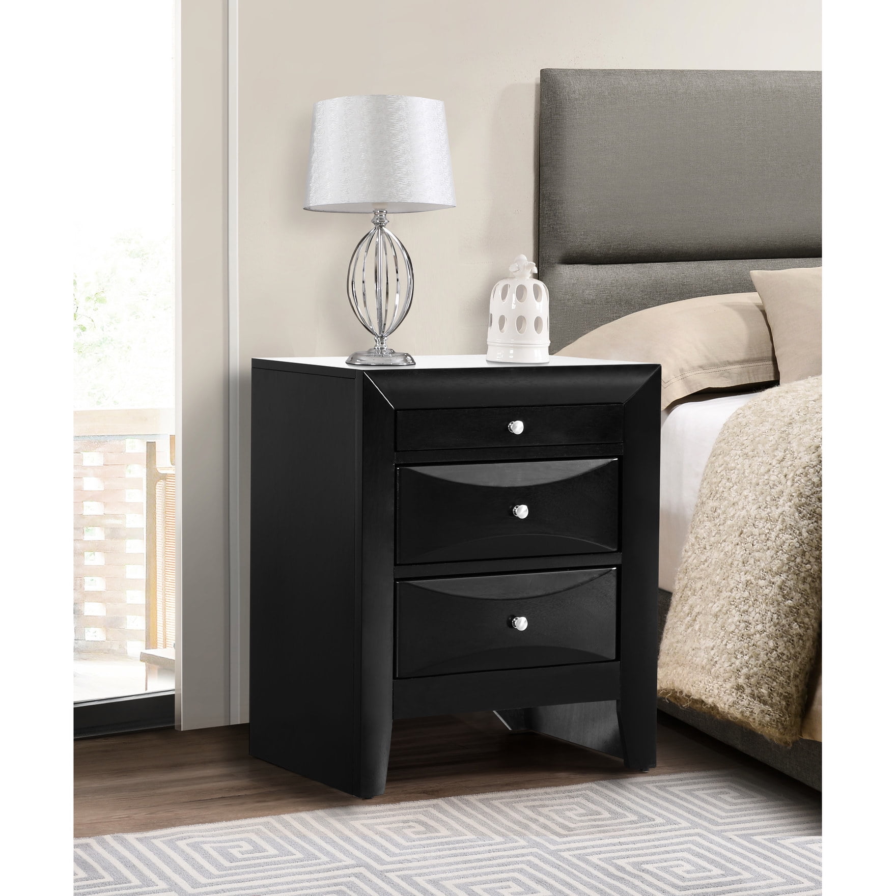 Black Night Table - Curved Front Design - Bedroom Night Use - Quick ...