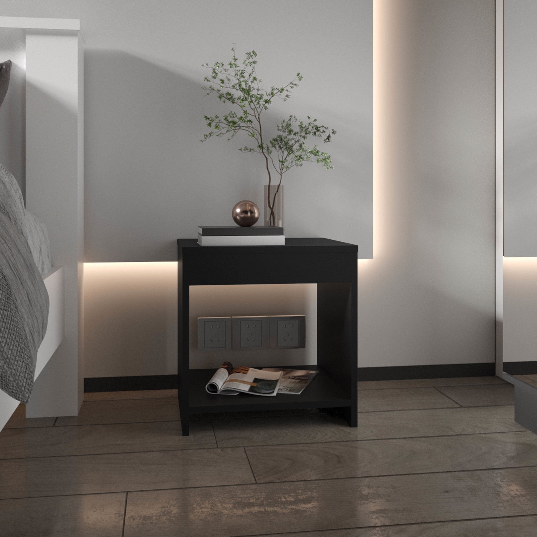 Black Night Table | Sleek Design & Versatile Top | Bedroom Accent ...