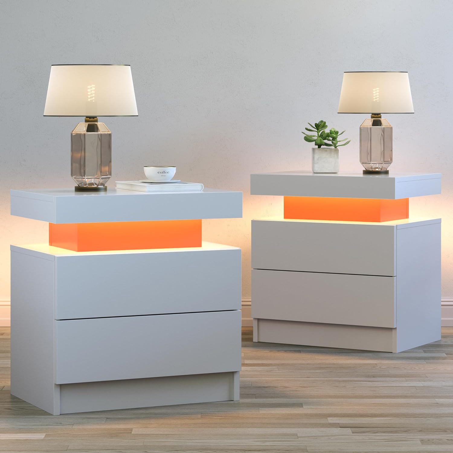 Black Nightstand LED Black Bedside LED Night Stand with LED Lights ...